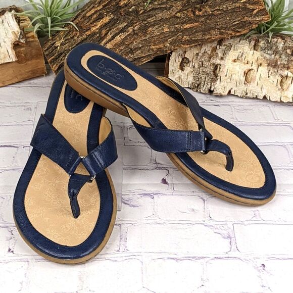 boc | Shoes | Boc Womens Slip On Leather Sandals Flip Flops Navy Blue ...